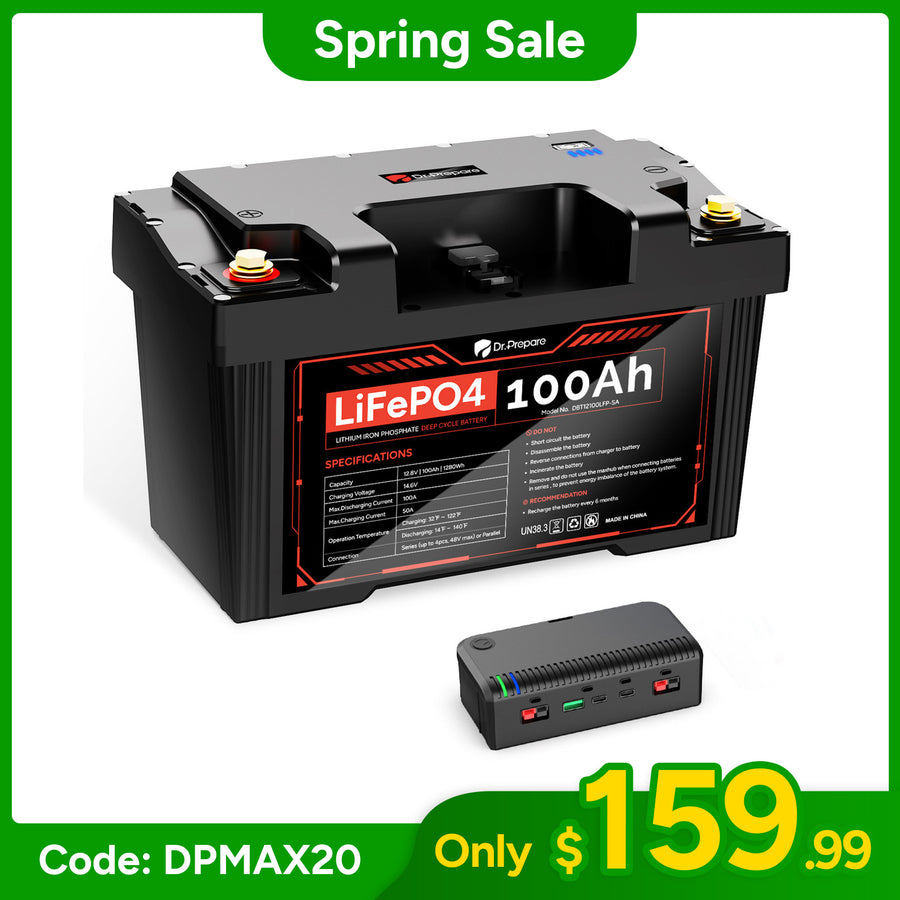 Dr.Prepare PowerMax 12V 100Ah LiFePO4 Battery / 1280Wh DC Portable ...