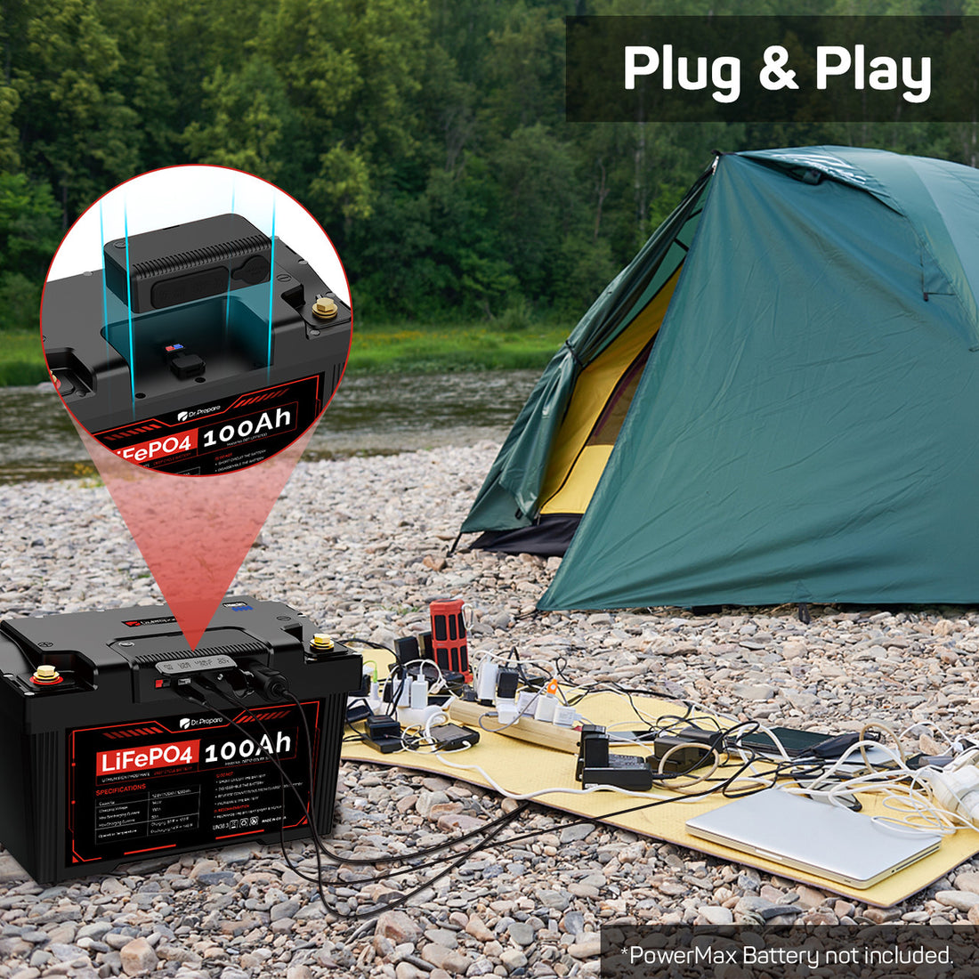 PowerMax 100Ah 12V LiFePO4 Battery & 1280Wh Portable Power Station (Fi