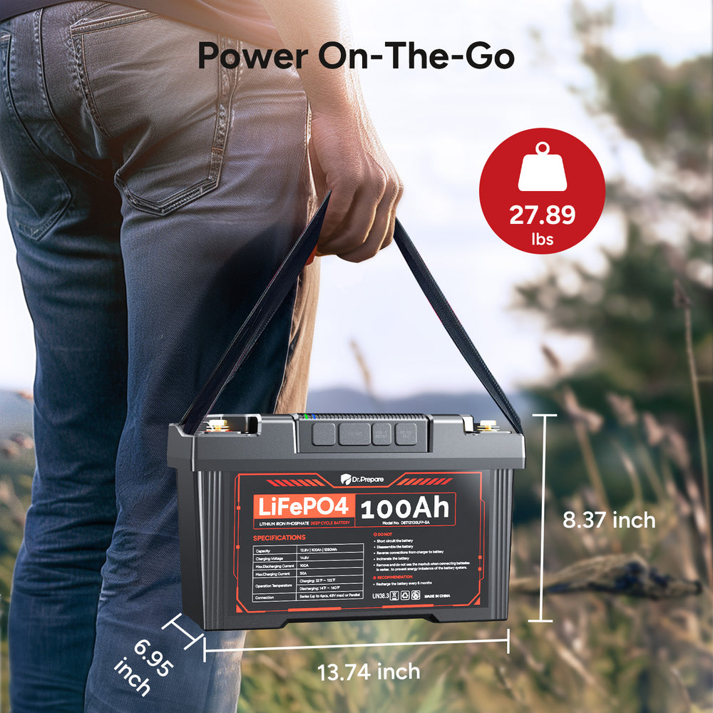 Dr.Prepare PowerMax 12V 100Ah LiFePO4 Battery / 1280Wh DC Portable ...
