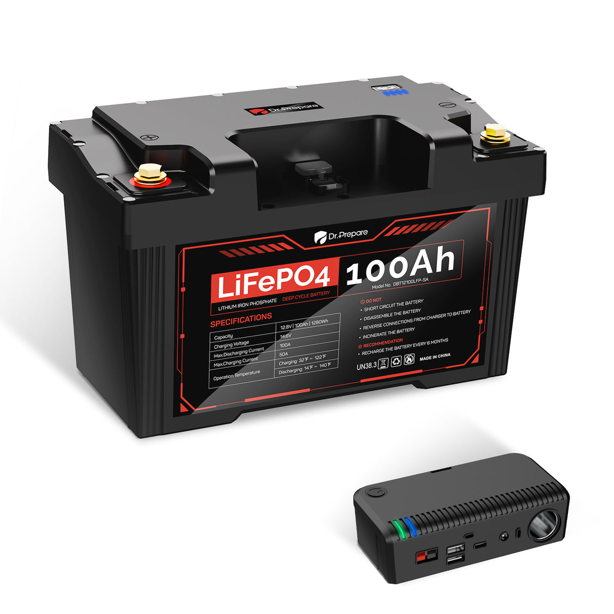 PowerMax 100Ah 12V LiFePO4 Battery & 1280Wh Portable Power Station (Fi