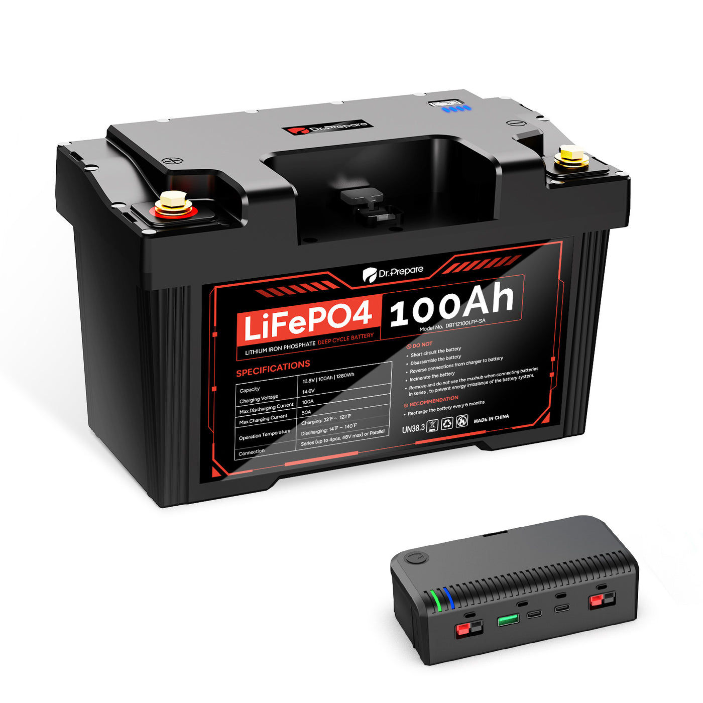 Dr.Prepare PowerMax 12V 100Ah LiFePO4 Battery / 1280Wh DC Portable ...