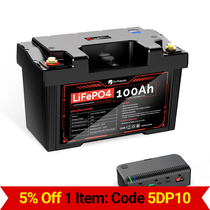Dr.Prepare PowerMax 12V 100Ah LiFePO4 Battery / 1280Wh DC Portable ...